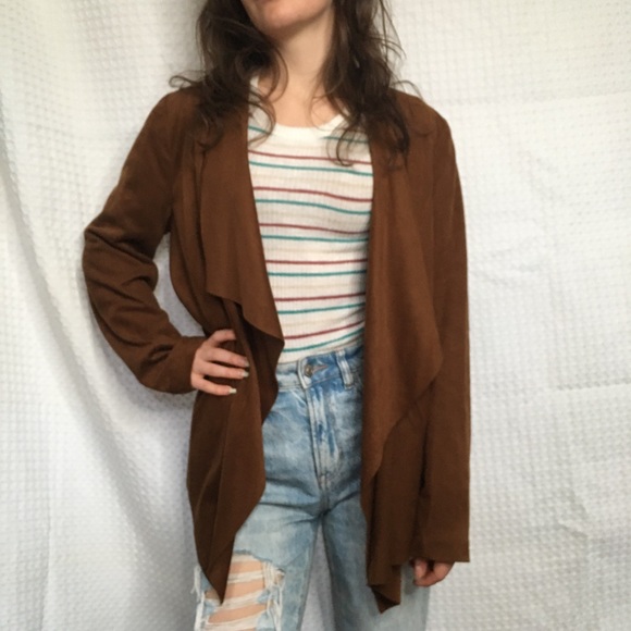 Zara | Jackets & Coats | Zara Basic Suede Brown Waterfall Jacket Size ...